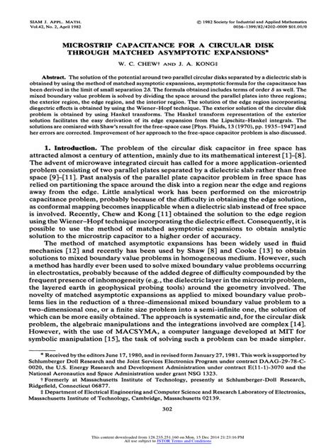 Chew Kong Microstrip Capacitance For A Circular Disk Through Matched Asymptotic Expansions