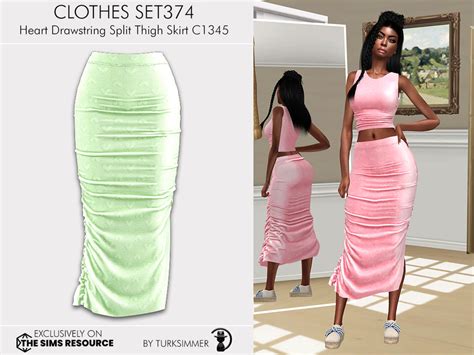 The Sims Resource Clothes SET Heart Drawstring Split Thigh Skirt C
