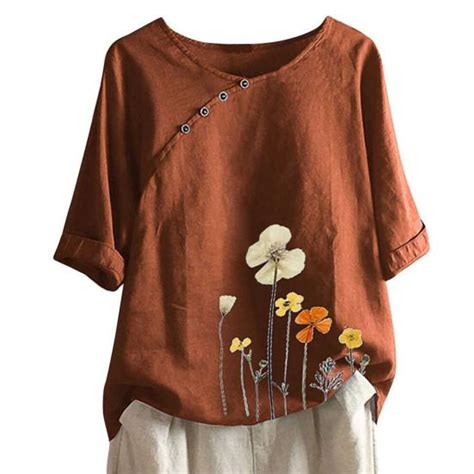 Купити Вінтажна блуза Декор на ґудзиках Жіночий одяг Легка ретро сорочка з квітковим принтом