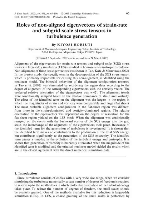 PDF Roles Of Non Aligned Eigenvectors Of Strain Rate And Subgrid Scale Stress Tensors In