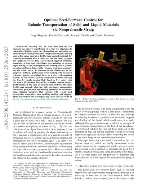 pdf optimal feed forward control for robotic transportation of solid
