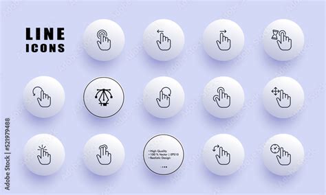 Touch Gestures Set Icon Screen Control Hand Index Finger Tap Swipe Left Right Move