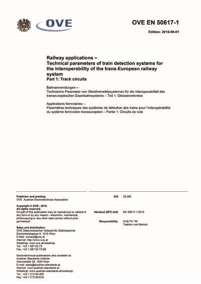 Ove En 50617 1 2016 Railway Applications Technical Parameters Of