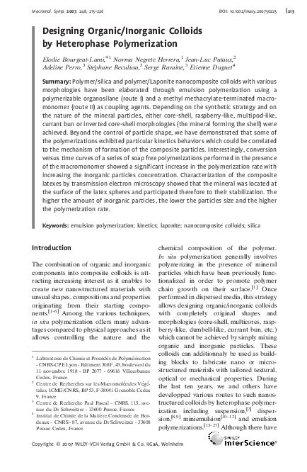 Pdf Designing Organicinorganic Colloids By Heterophase Polymerization Elodie Bourgeat Lami