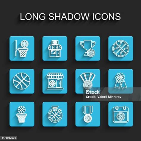 세트 라인 농구 공과 바구니 농구 메달 스포츠 달력 스포츠 상점 수상 및 아이콘과 스톱워치 벡터 개념에 대한 스톡 벡터 아트 및 기타 이미지 Istock