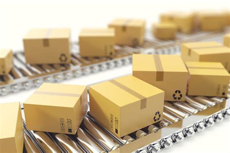 3d 일러스트 패키지 배달 서비스 및 소포 운송 시스템의 개념 컨베이어 벨트에 골 판지 상자 포장 입체 이미지에 대한 스톡 사진 및 기타 이미지 Istock