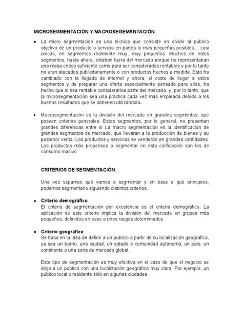 Microsegmentación Y Macrosegemantación Pdf Segmentación De Mercado