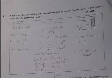 Solved A Box In The Shape Of A Cuboid With A Square Base Is