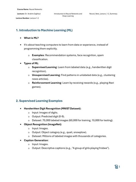 Neural Nets Lecture 1 2 Summary Pdf Deep Learning Machine Learning