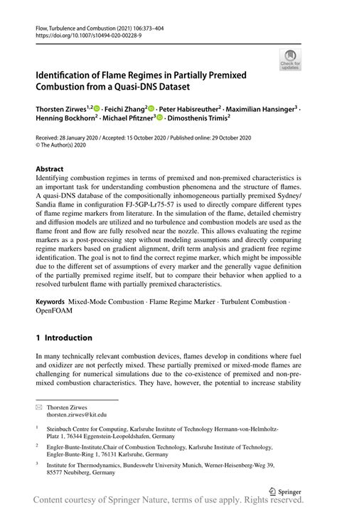 Pdf Identification Of Flame Regimes In Partially Premixed Combustion From A Quasi Dns Dataset