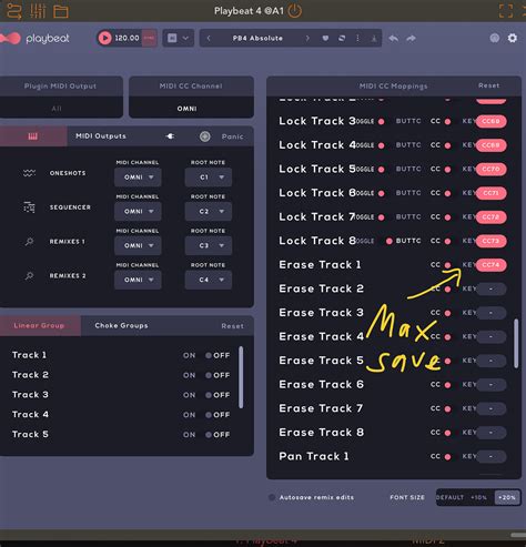 playbeat 4 unable to save values to the full list of midi cc mappings