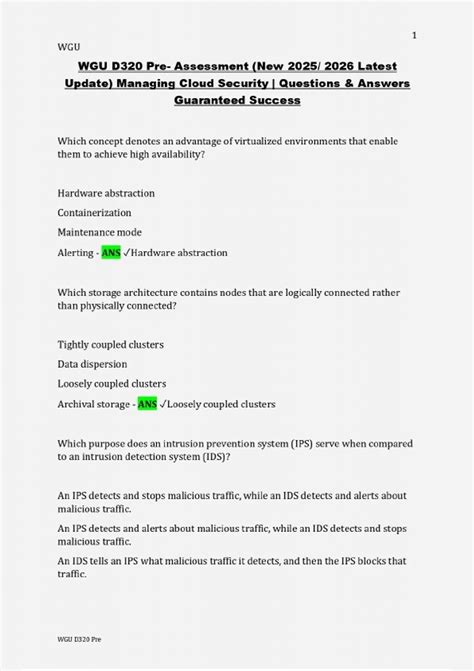 Wgu D320 Pre Assessment New 2025 2026 Latest Update Managing Cloud Security Questions