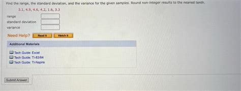 Solved Find The Range The Standard Deviation And The