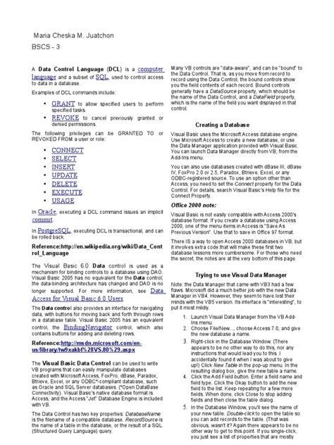 Visual Basic Data Control Guide Pdf Microsoft Access Databases