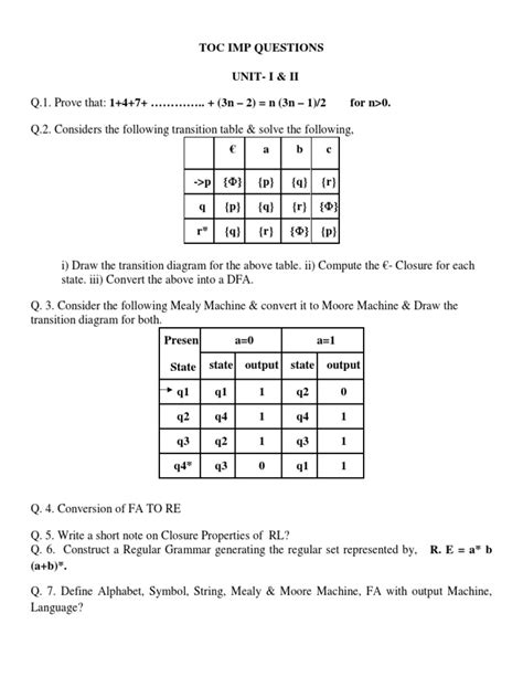 Toc Imp Questions Pdf Computability Theory Theoretical Computer