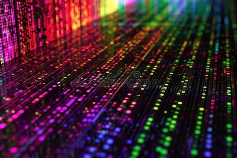 Colorful Code Lines On Black Background Displayed On Computer Screen Stock Illustration