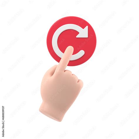 Reboot Concept Restarting Technology Hand To Push Big Red Button 3d Illustration Flat Design