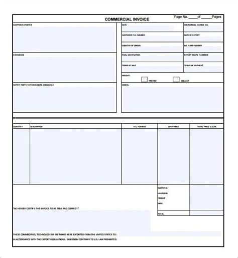 Canada Customs Invoice Template Excel