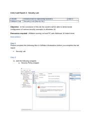 CIS106 U2 Lab2 1 Docx Unit 2 Lab Report 2 Security Lab CIS106 VMWare Lab Introduction To