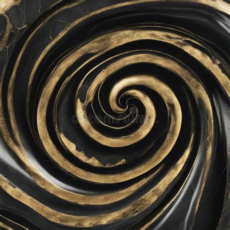 A Close Up Of A Spiral Black Marble Texture With A Smooth And Shiny Spiral Surface And A Gold