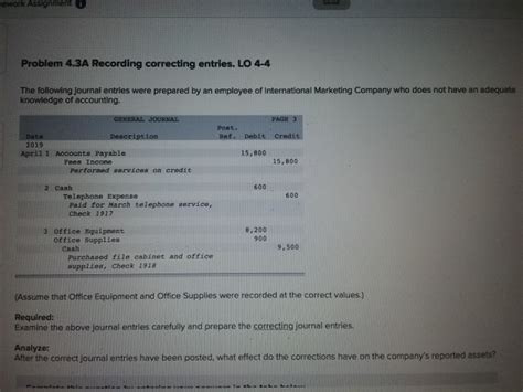 solved ework assignment problem 4 3a recording correcting