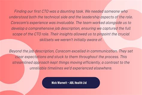 corecomconsulting testimonialthursday seniortechtalent cto