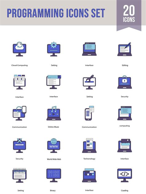 20 programming icon set in blue and white color 24935219 vector art at