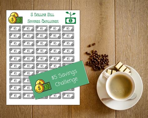 5 Dollar Bill Savings Challenge Tracker Printable Goal And Guide
