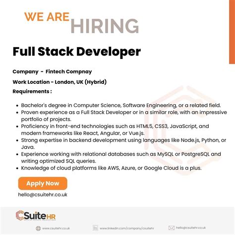 C Suite Hr On Linkedin Hiring Fintech Unitedkingdom London Fullstackdevelopers Fintech