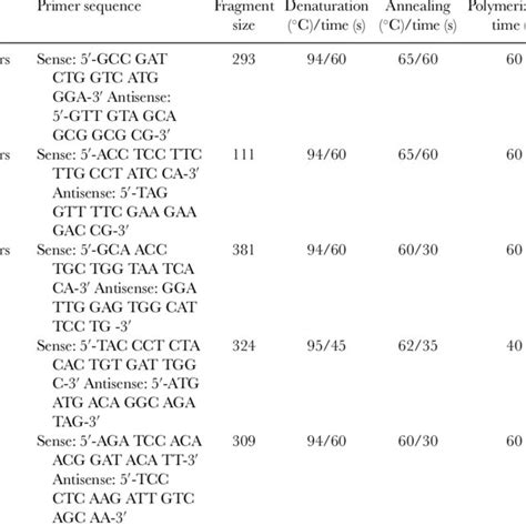 Primer Sequences And Protocols Used In Pcr Reactions Download Table