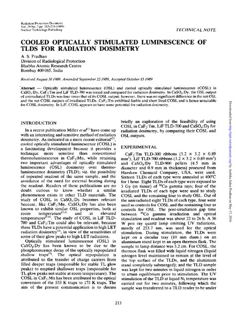 pdf cooled optically stimulated luminescence for radiation dosimetry