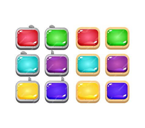 Premium Vector Set Of Gui Colorful Jelly Button With Stone And Wooden Border