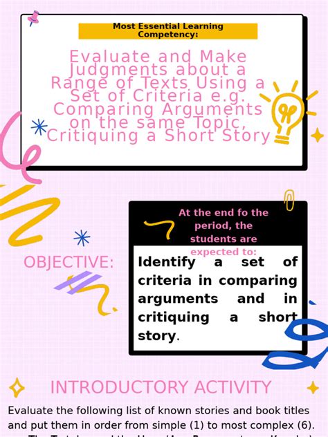 Evaluate And Make Judgments About A Range Of Texts Using A Set Of Criteria E G Comparing