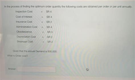 Solved In The Process Of Finding The Optimum Order Quantity