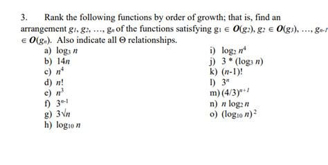 Solved 3 Rank The Following Functions By Order Of Growth