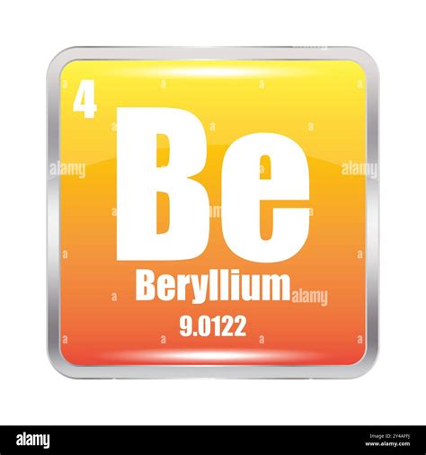 Beryllium Element Icon Atomic Number Four Periodic Table Symbol