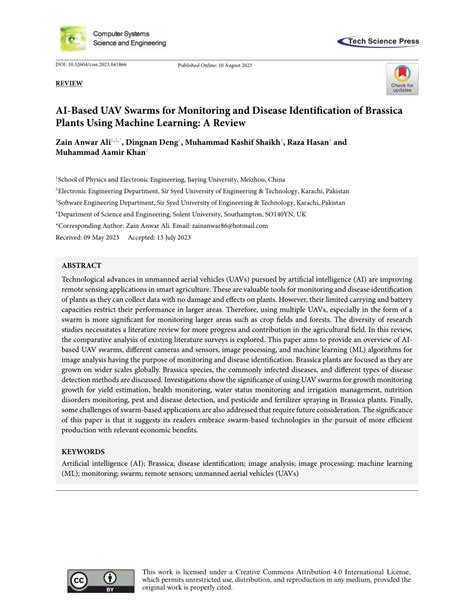 Pdf Ai Based Uav Swarms For Monitoring And Disease Identification Of Brassica Plants Using