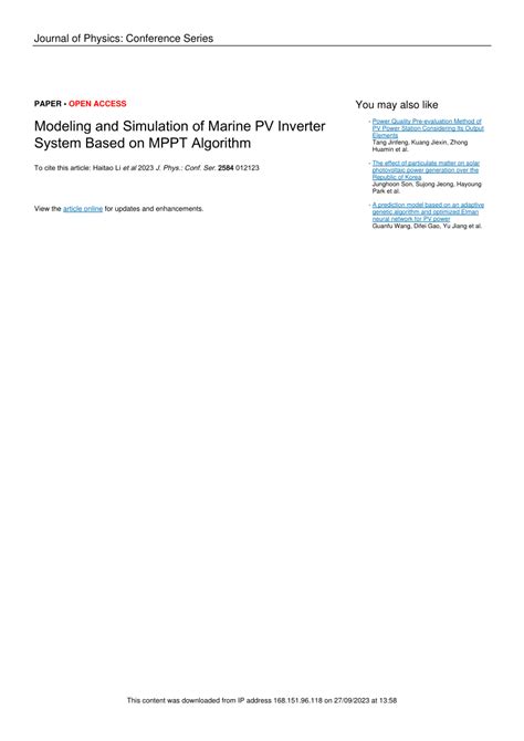 pdf modeling and simulation of marine pv inverter system based on