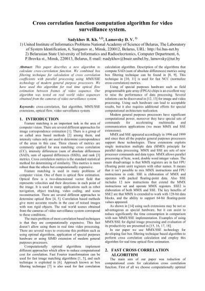 cross correlation function computation algorithm for video