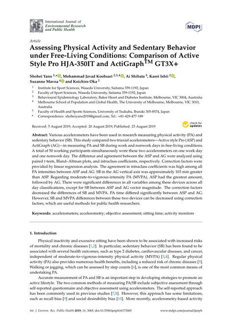 Pdf Assessing Physical Activity And Sedentary Behavior Under Free Living Conditions