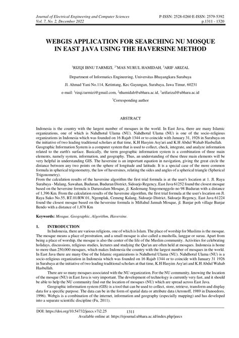 Pdf Webgis Application For Searching Nu Mosque In East Java Using The Haversine Method