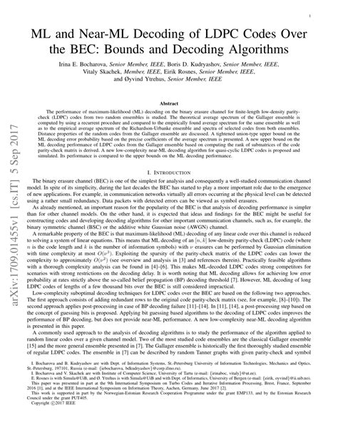 Pdf Ml And Near Ml Decoding Of Ldpc Codes Over The Bec Bounds And Decoding Algorithms