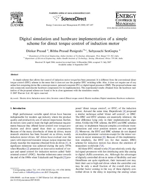 Pdf Digital Simulation And Hardware Implementation Of A Simple Scheme For Direct Torque