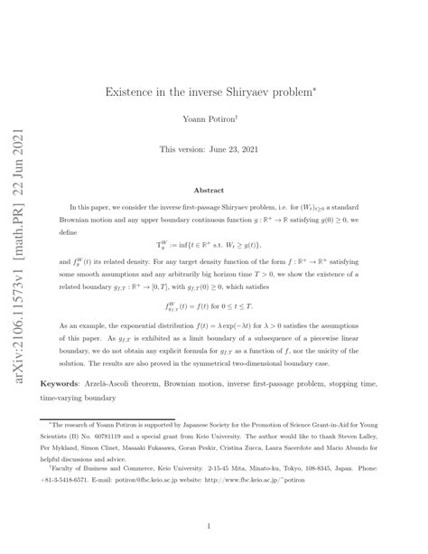 Pdf Existence In The Inverse Shiryaev Problem