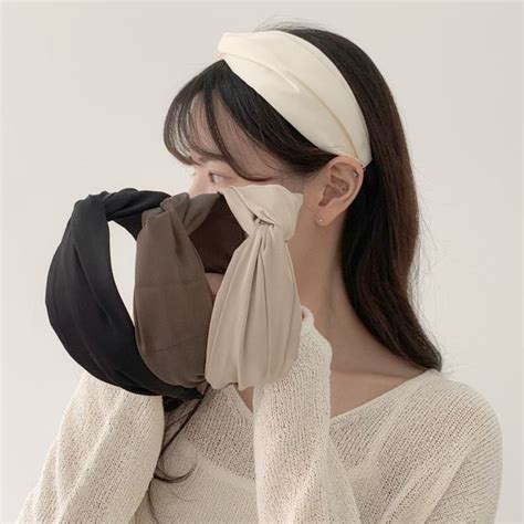 블루씨티 모던 꼬임 실크 포인트 와이드 매듭 반다나 새틴 헤어밴드 머리띠 4color 위시버킷