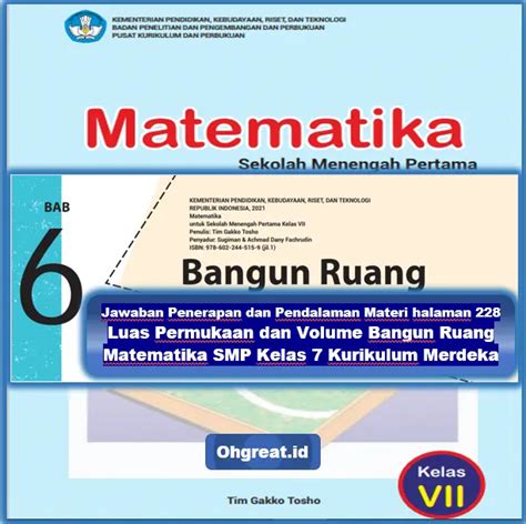 Jawaban Penerapan Dan Pendalaman Materi Halaman Luas Permukaan Dan
