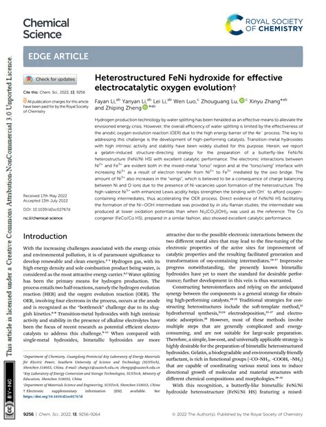 Pdf A Heterostructured Feni Hydroxide For Effective Electrocatalytic Oxygen Evolution