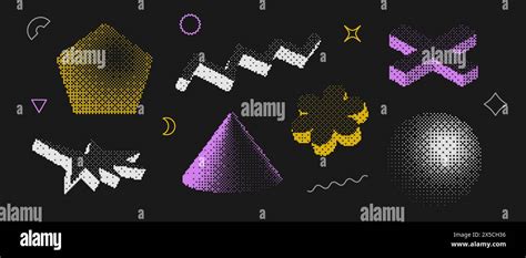 Bitmap Textured Shape Set Dither Halftone Object Collection Colorful Pentagon Zigzag Plus