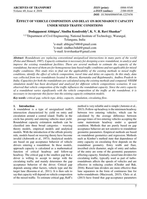 Pdf Effect Of Vehicle Composition And Delay On Roundabout Capacity Under Mixed Traffic Conditions