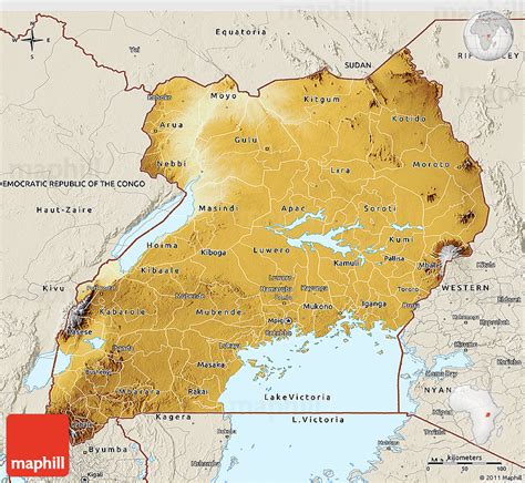 Physical 3d Map Of Uganda Shaded Relief Outside
